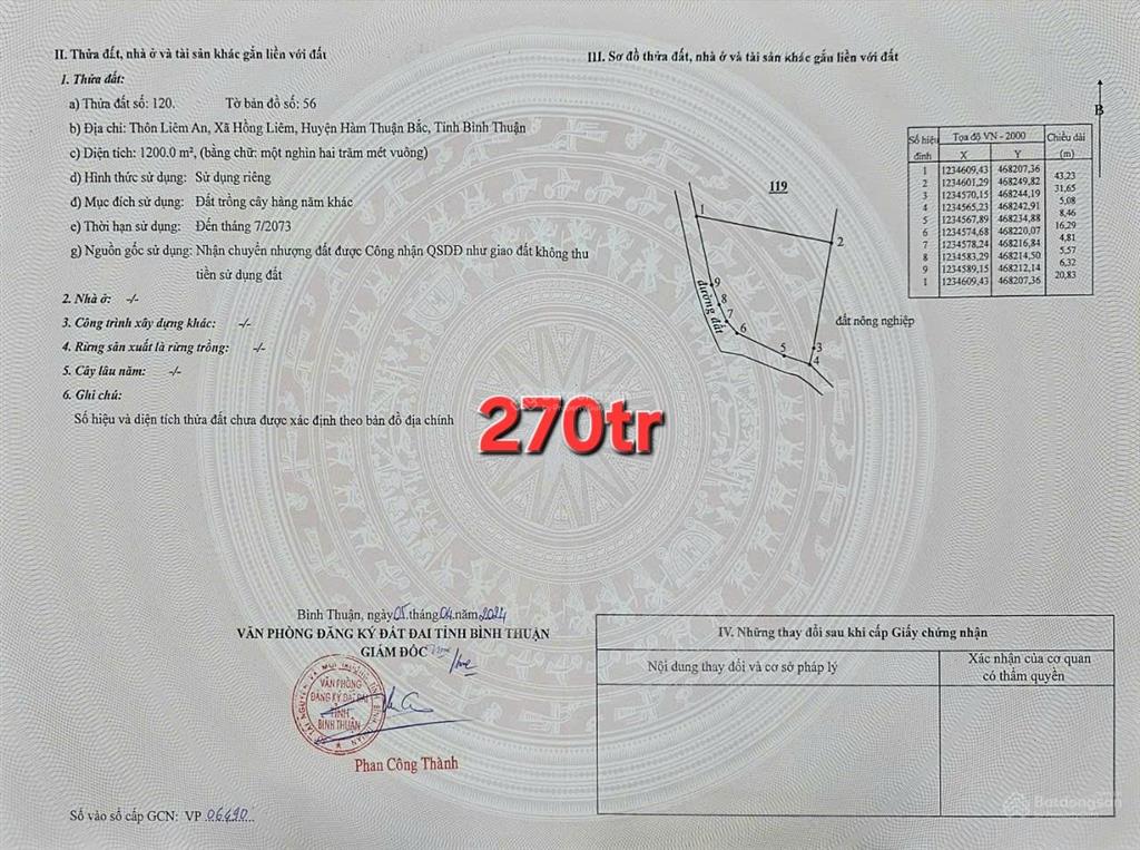 Khách kẹt tiền bán gấp lô đất thổ cư 212m2, cách ql 1 chỉ 150m, khu dân ...