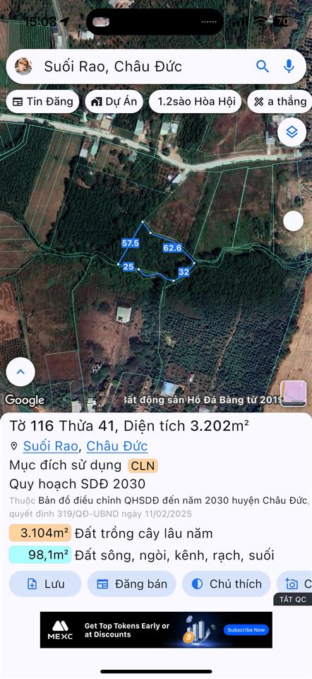 Bán khu đất mặt tiền đường suối rau phước tân hội bài